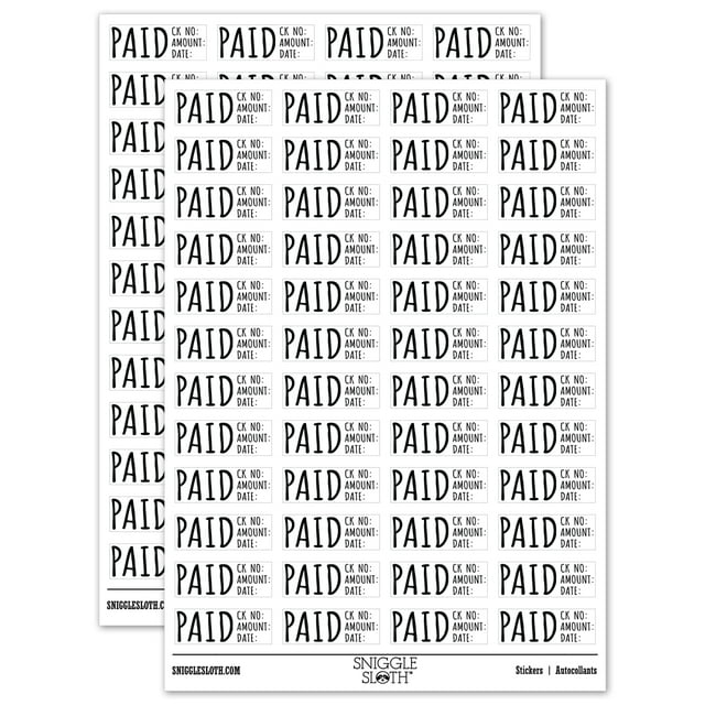 Paid Details Check Number Amount Date Invoice Sticker Set - White ...