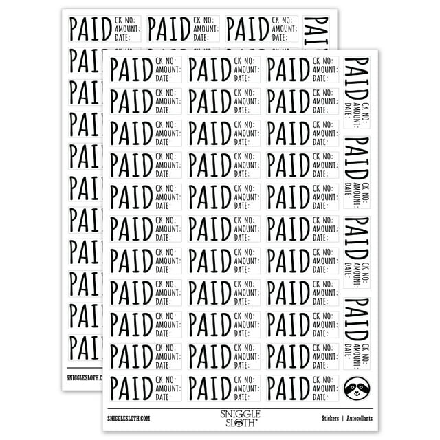 Paid Details Check Number Amount Date Invoice Sticker Set - White ...