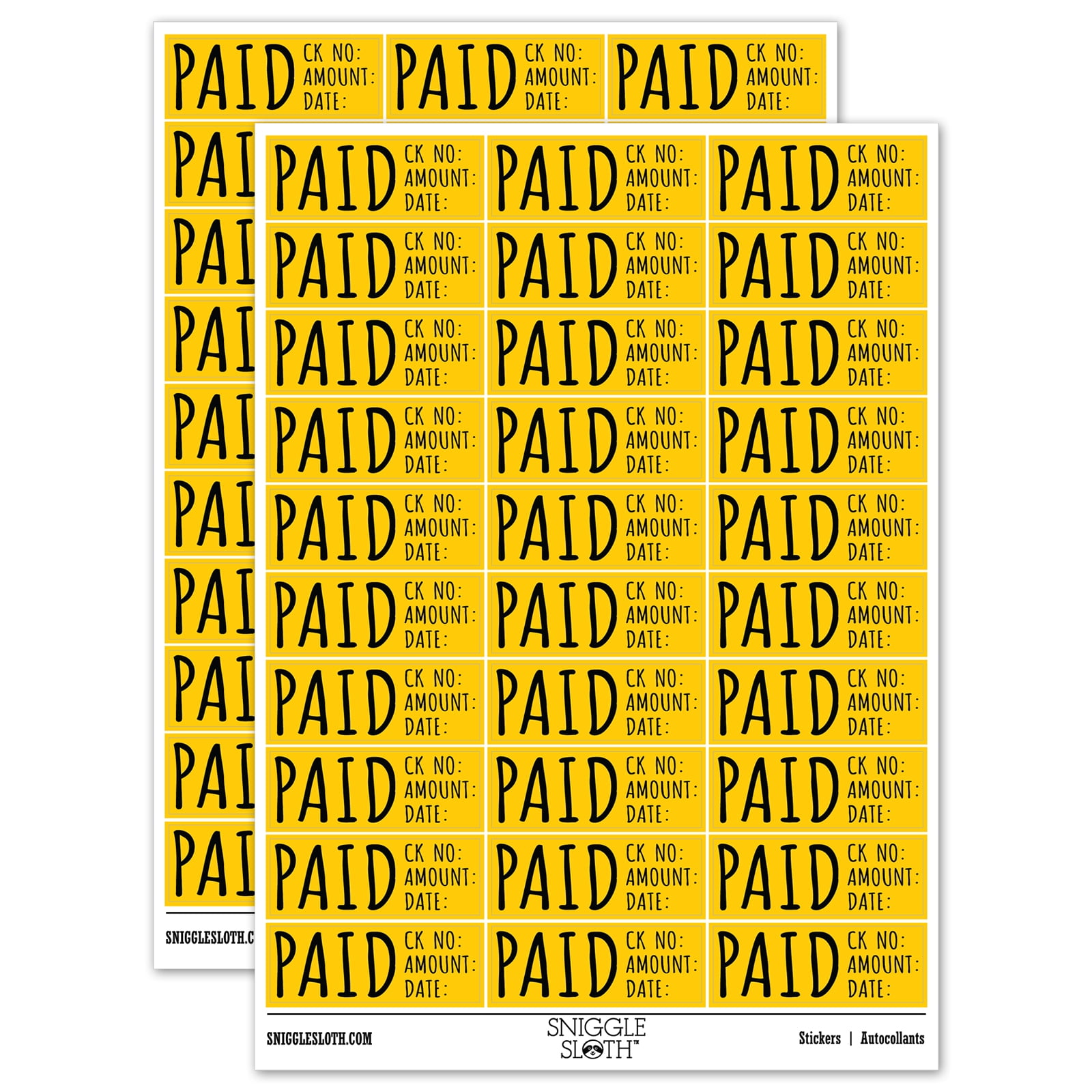 Paid Details Check Number Amount Date Invoice Sticker Set - Yellow ...