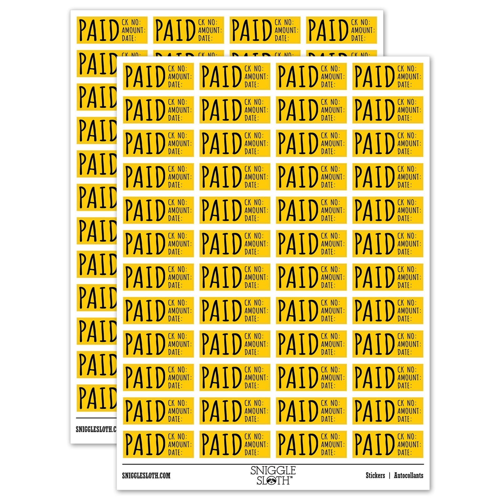 Paid Details Check Number Amount Date Invoice Sticker Set - Yellow ...