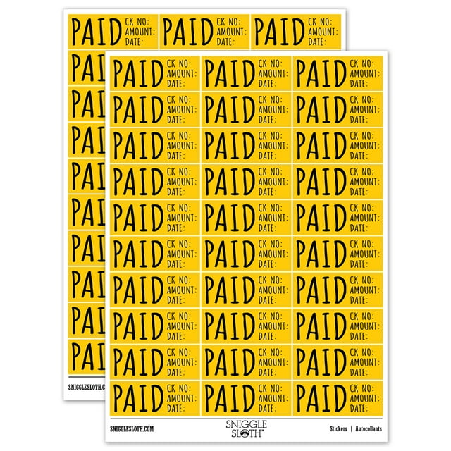Paid Details Check Number Amount Date Invoice Sticker Set - Yellow ...