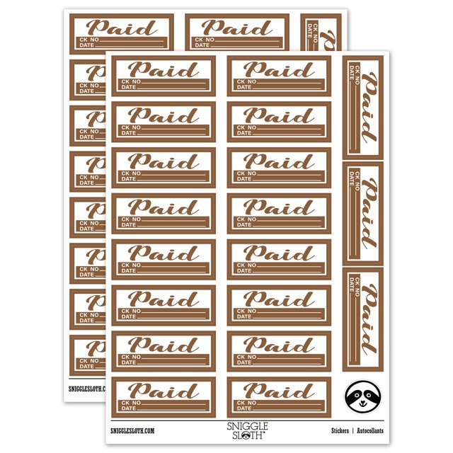 Paid Details Check Number Date Invoice Sticker Set - Brown - Gloss ...