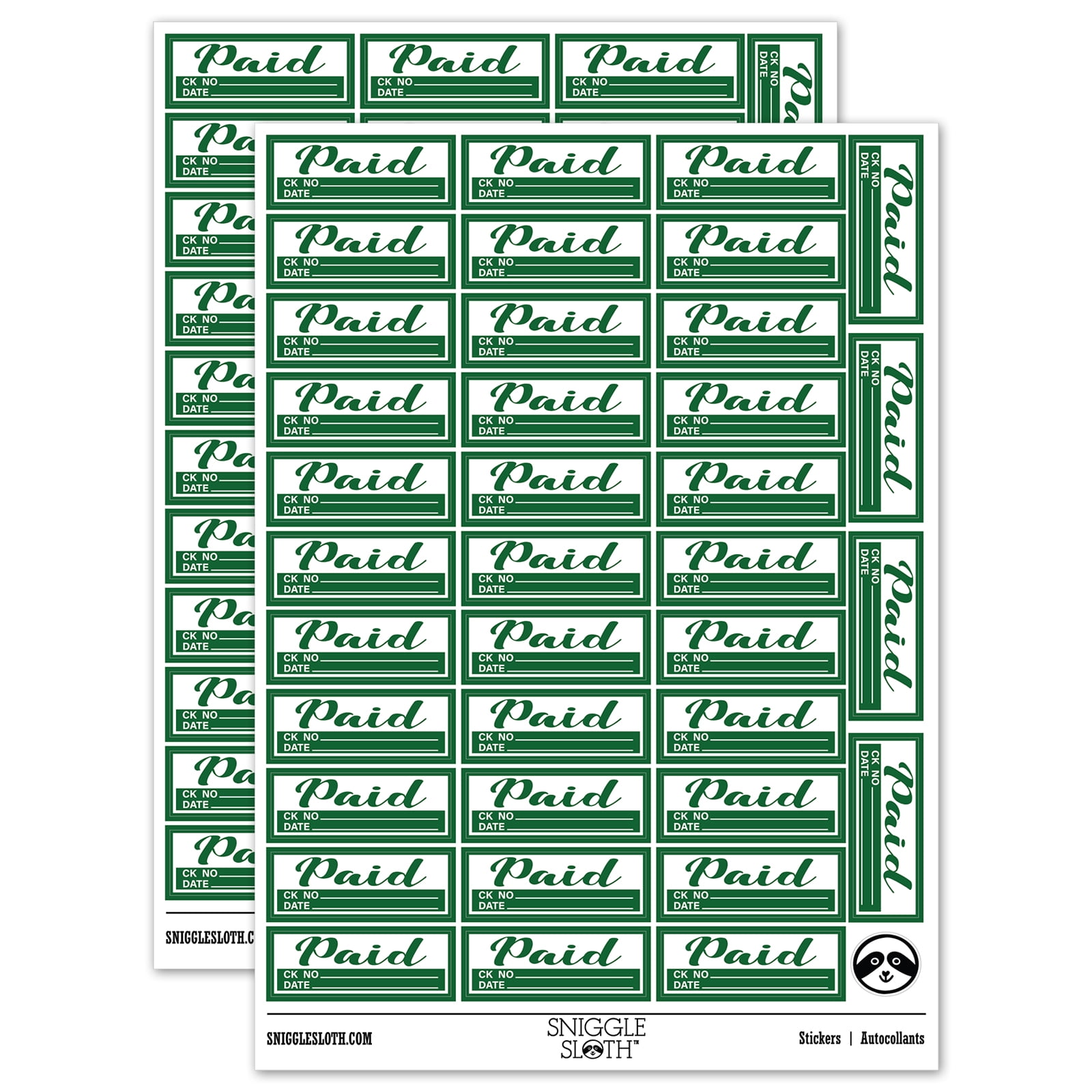 Paid Details Check Number Date Invoice Sticker Set - Dark Green - Gloss ...
