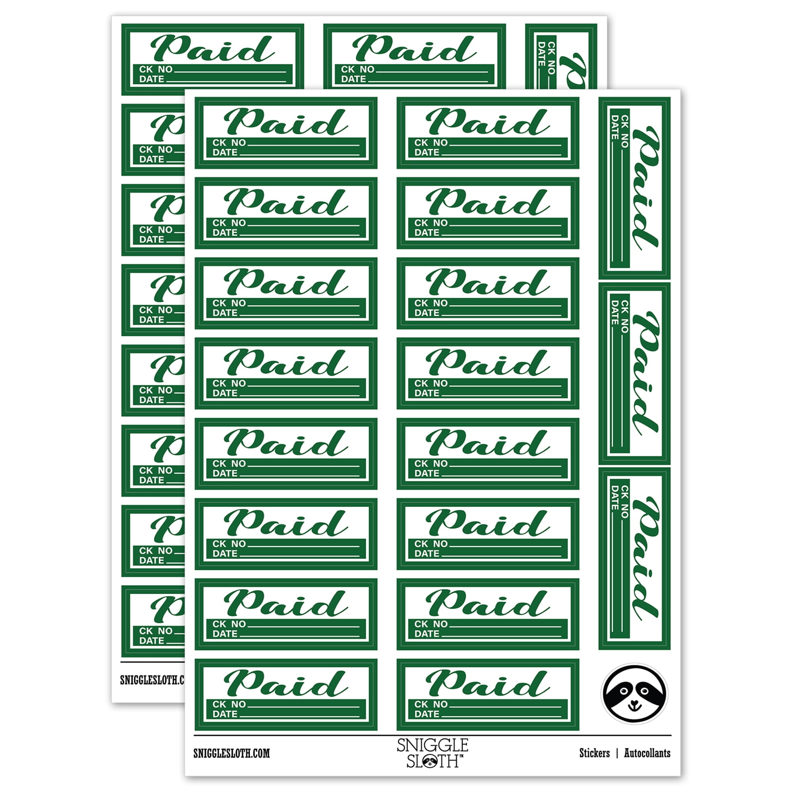 Paid Details Check Number Date Invoice Sticker Set - Dark Green - Gloss ...