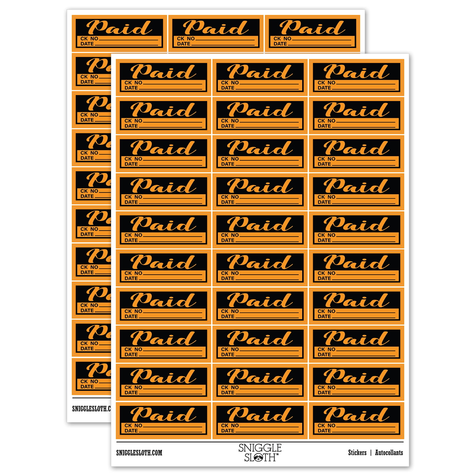 Paid Details Check Number Date Invoice Sticker Set - Orange - Gloss ...