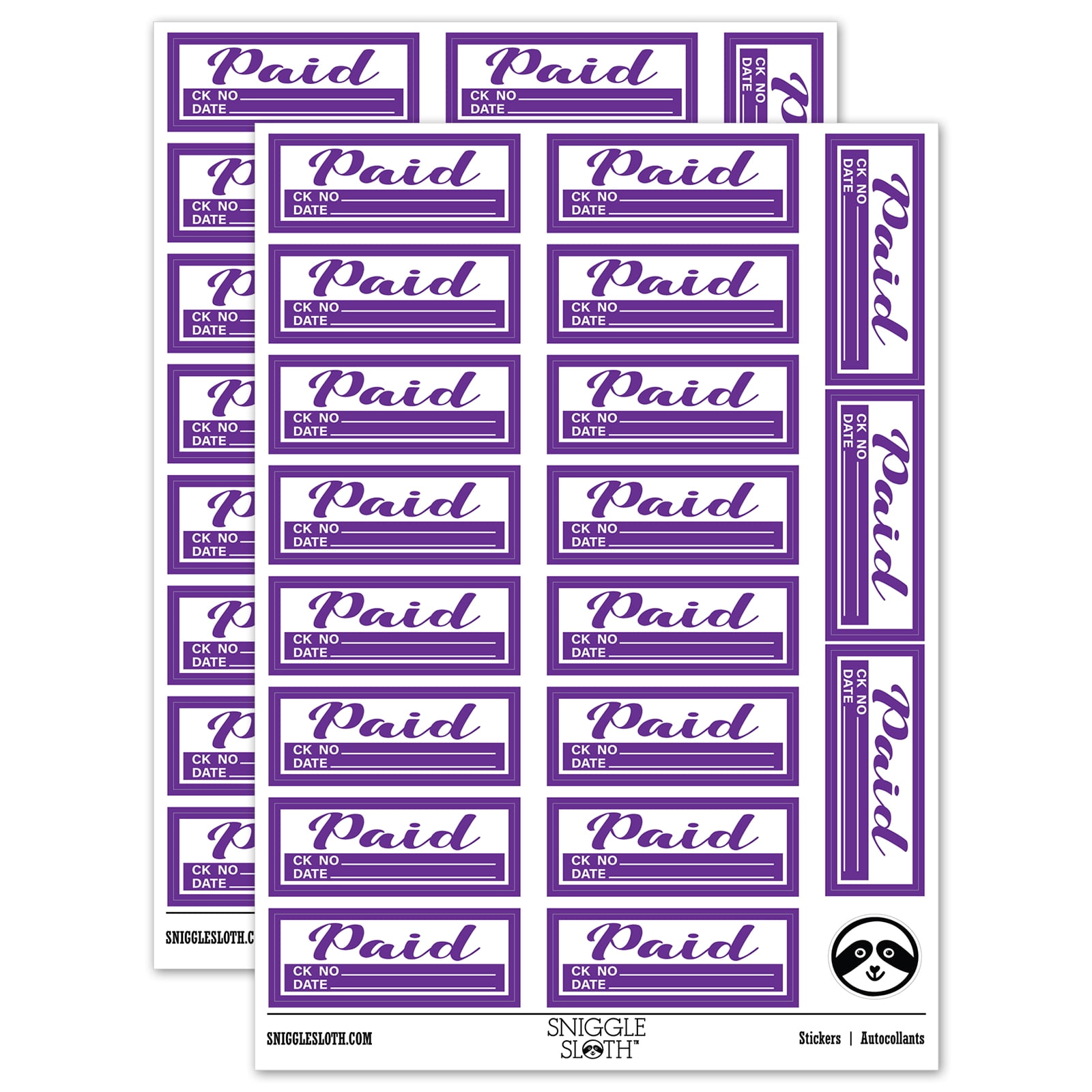 Paid Details Check Number Date Invoice Sticker Set - Purple - Gloss ...