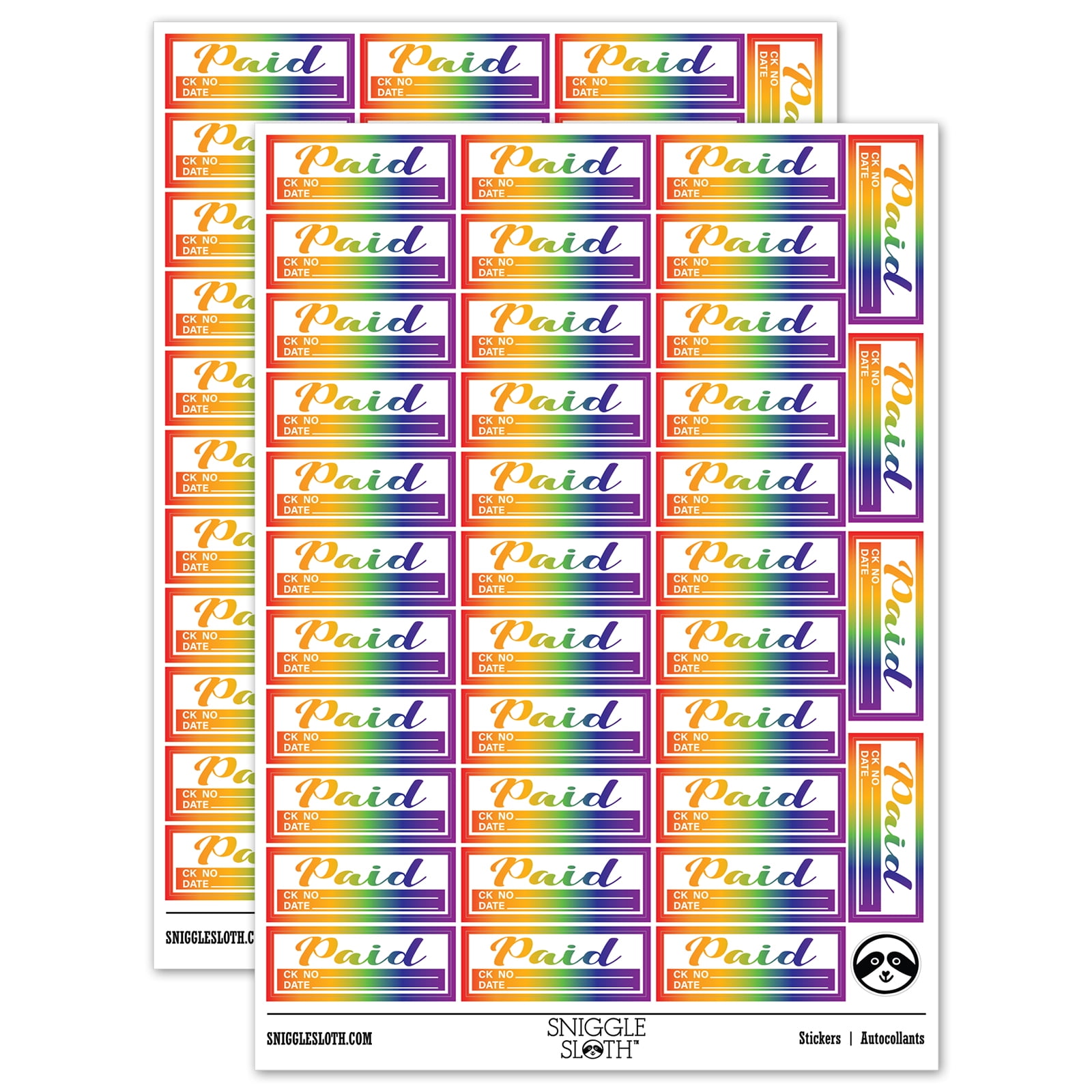 Paid Details Check Number Date Invoice Sticker Set - Rainbow - Gloss ...