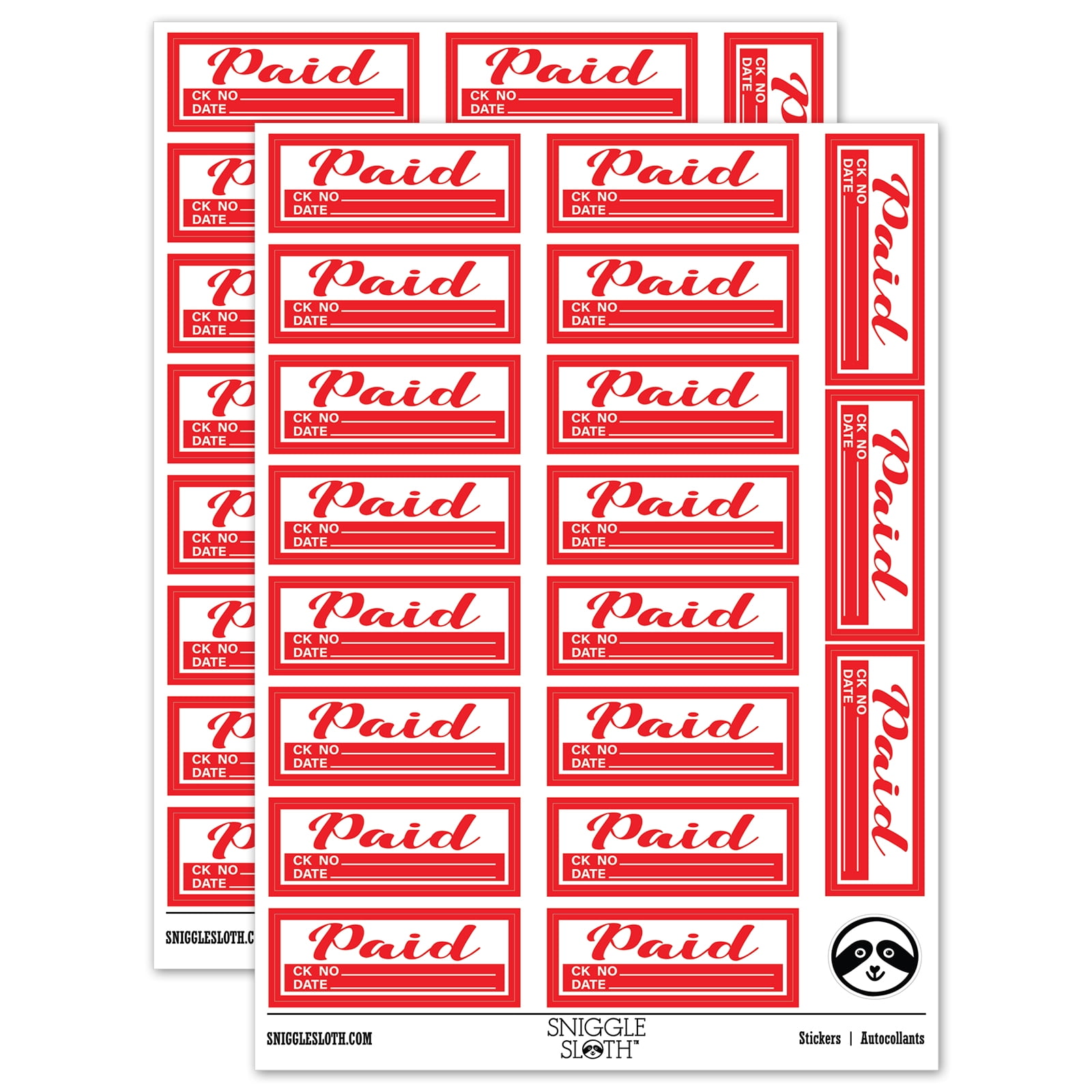 Paid Details Check Number Date Invoice Sticker Set - Red - Gloss Finish ...
