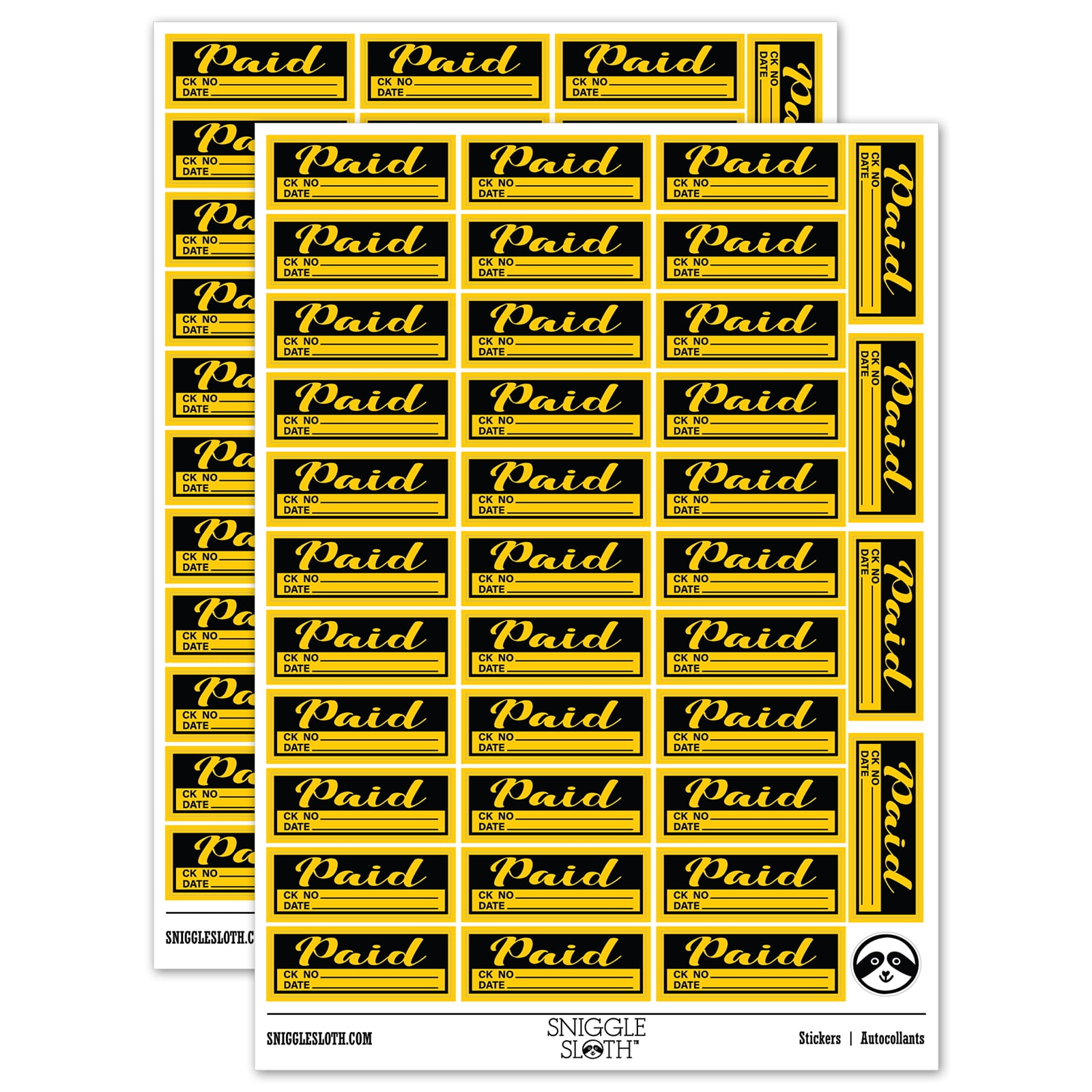 Paid Details Check Number Date Invoice Sticker Set - Yellow - Gloss ...