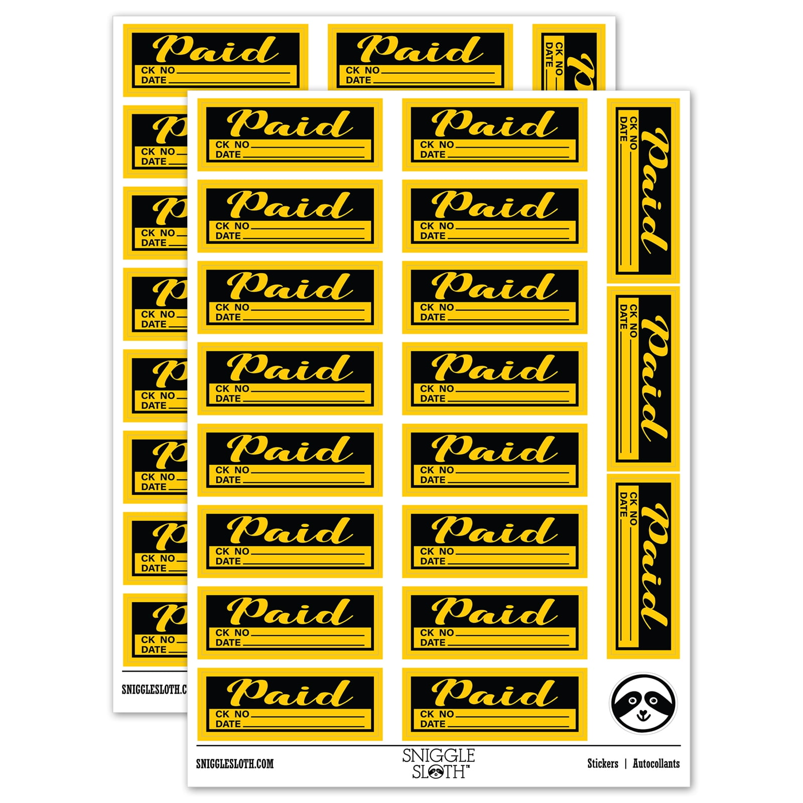 Paid Details Check Number Date Invoice Sticker Set - Yellow - Gloss ...