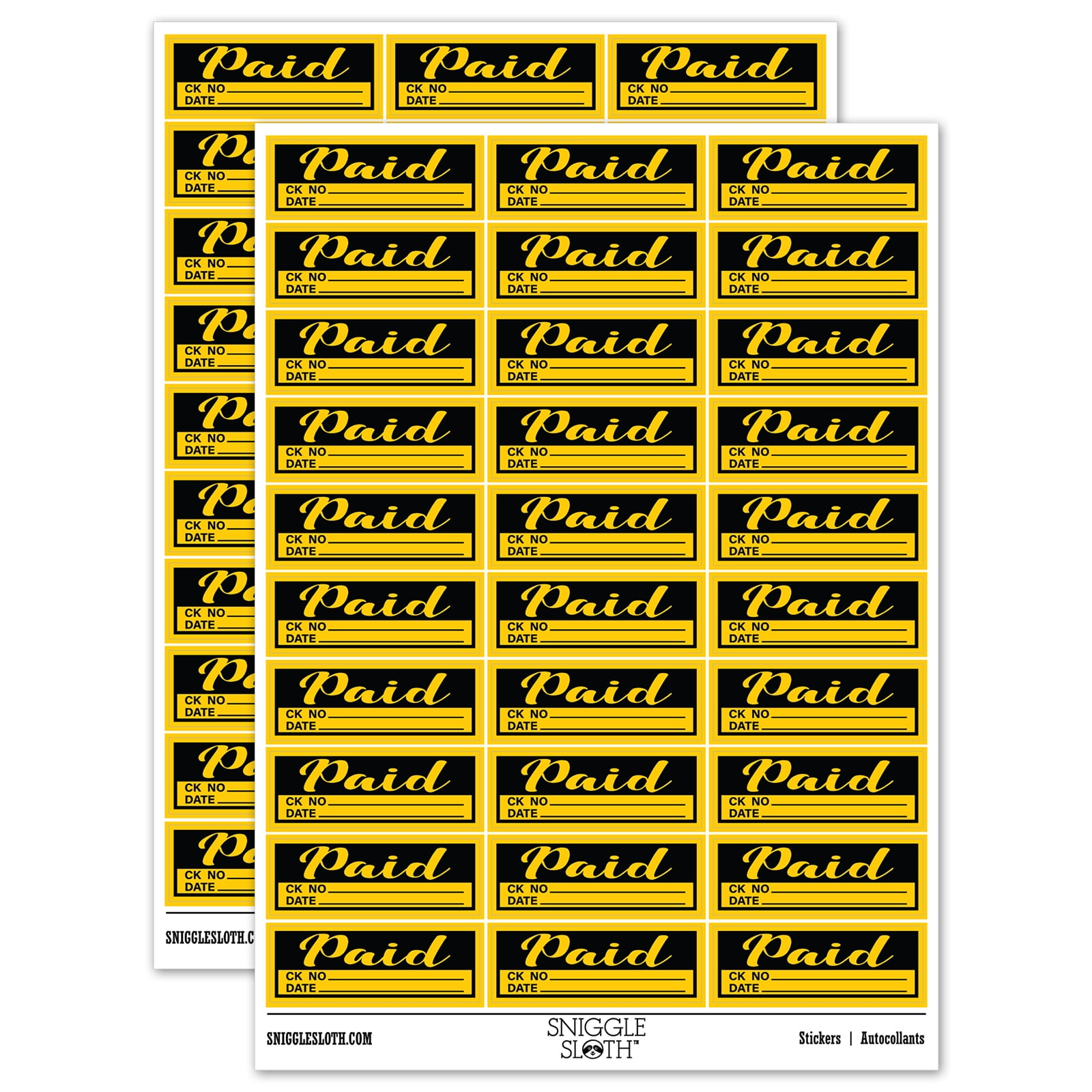 Paid Details Check Number Date Invoice Sticker Set - Yellow - Matte ...