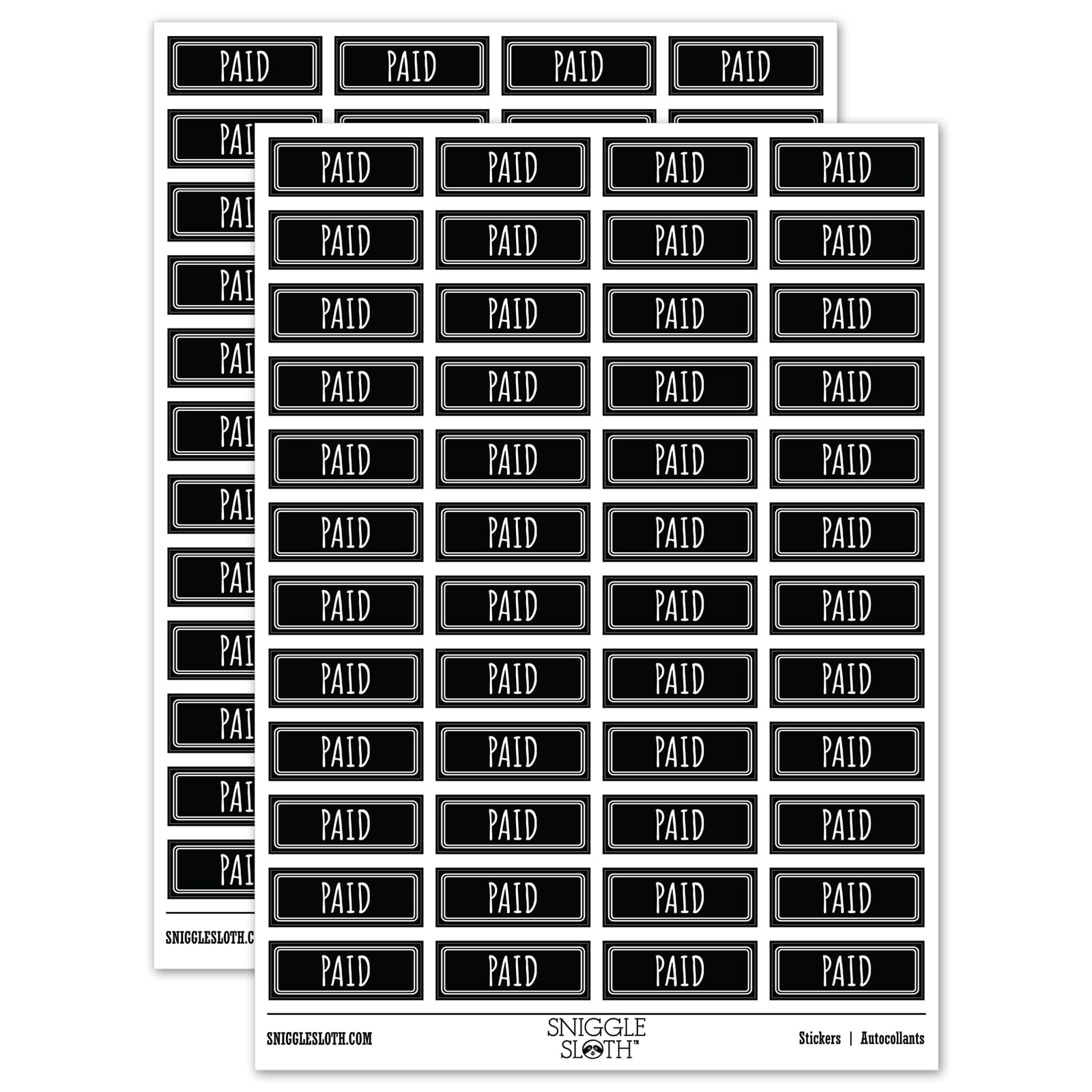 Paid Double Line Border Invoice Sticker Set - Black - Gloss Finish - 1. ...