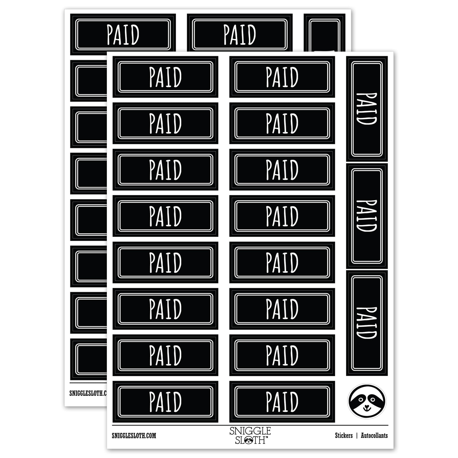 Paid Double Line Border Invoice Sticker Set - Black - Gloss Finish - 2. ...