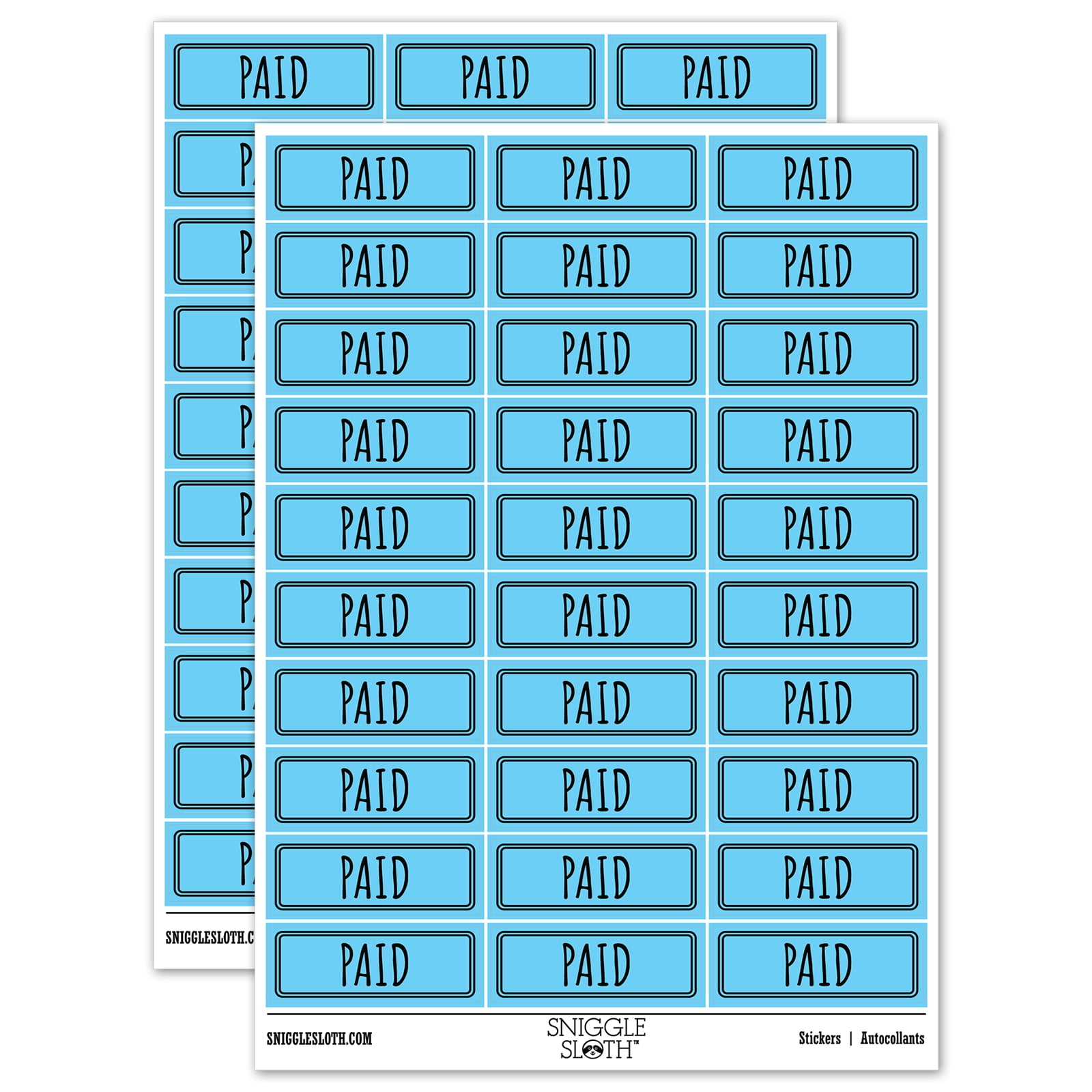 Paid Double Line Border Invoice Sticker Set - Light Blue - Matte Finish ...