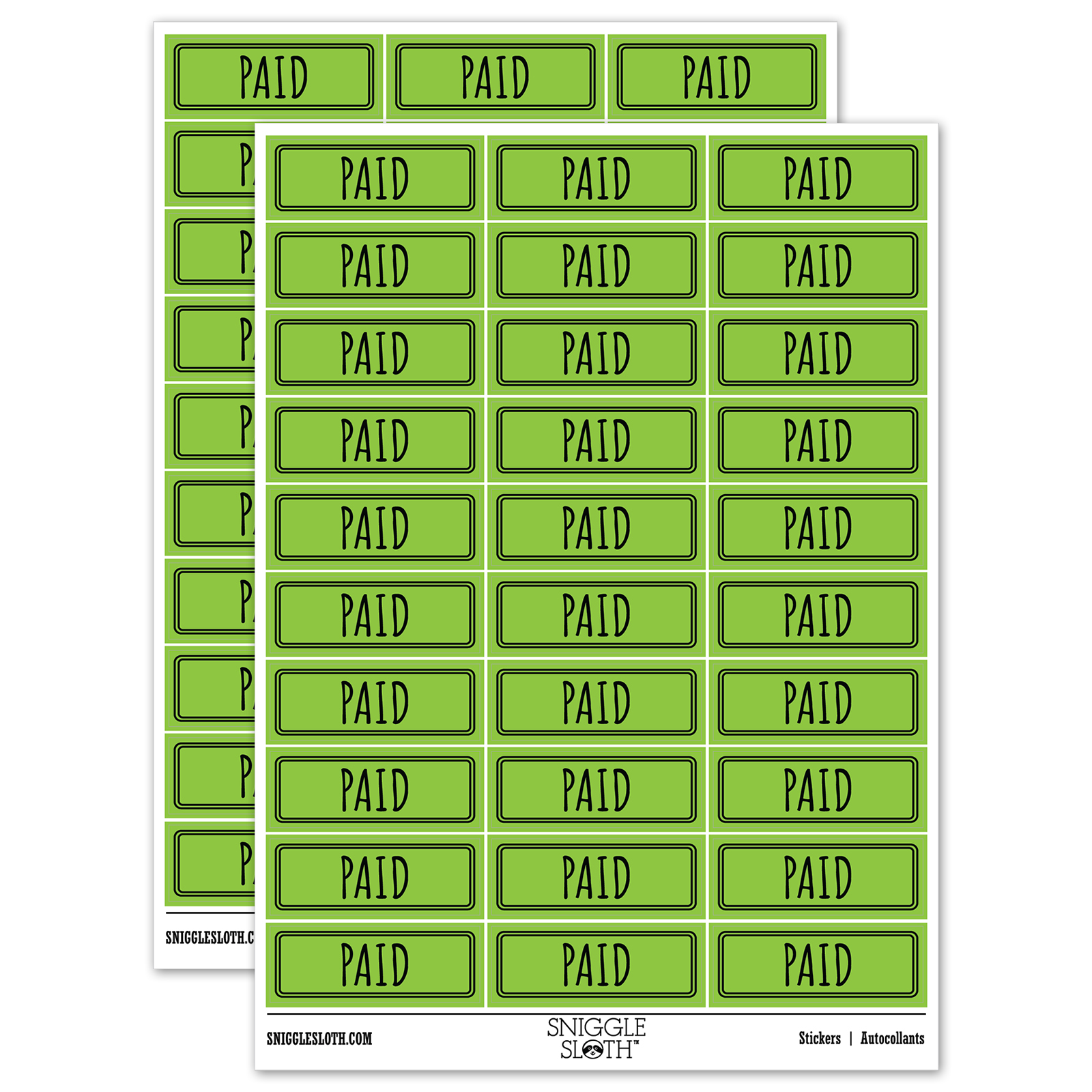 Paid Double Line Border Invoice Sticker Set - Light Green - Matte ...