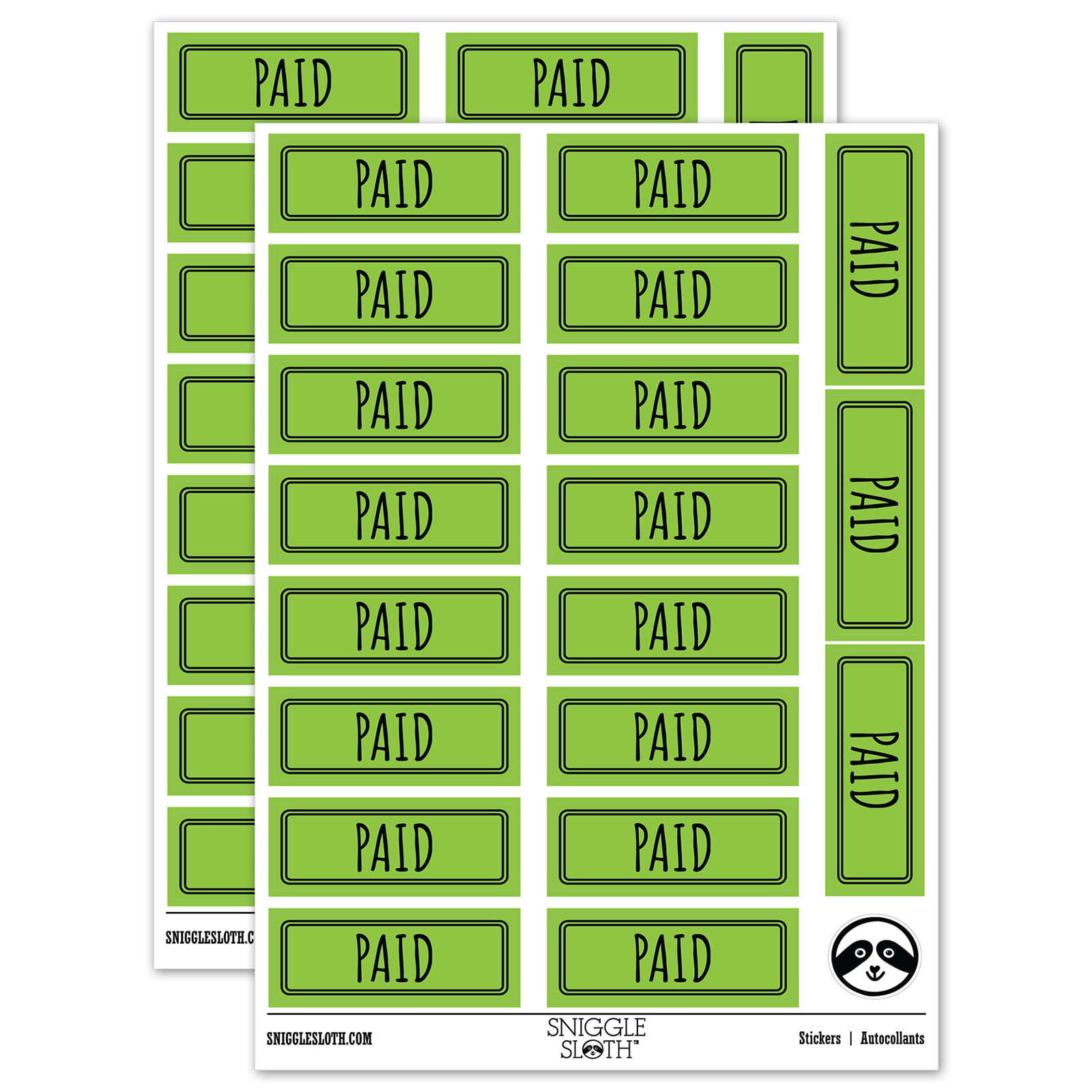 Paid Double Line Border Invoice Sticker Set - Light Green - Matte ...