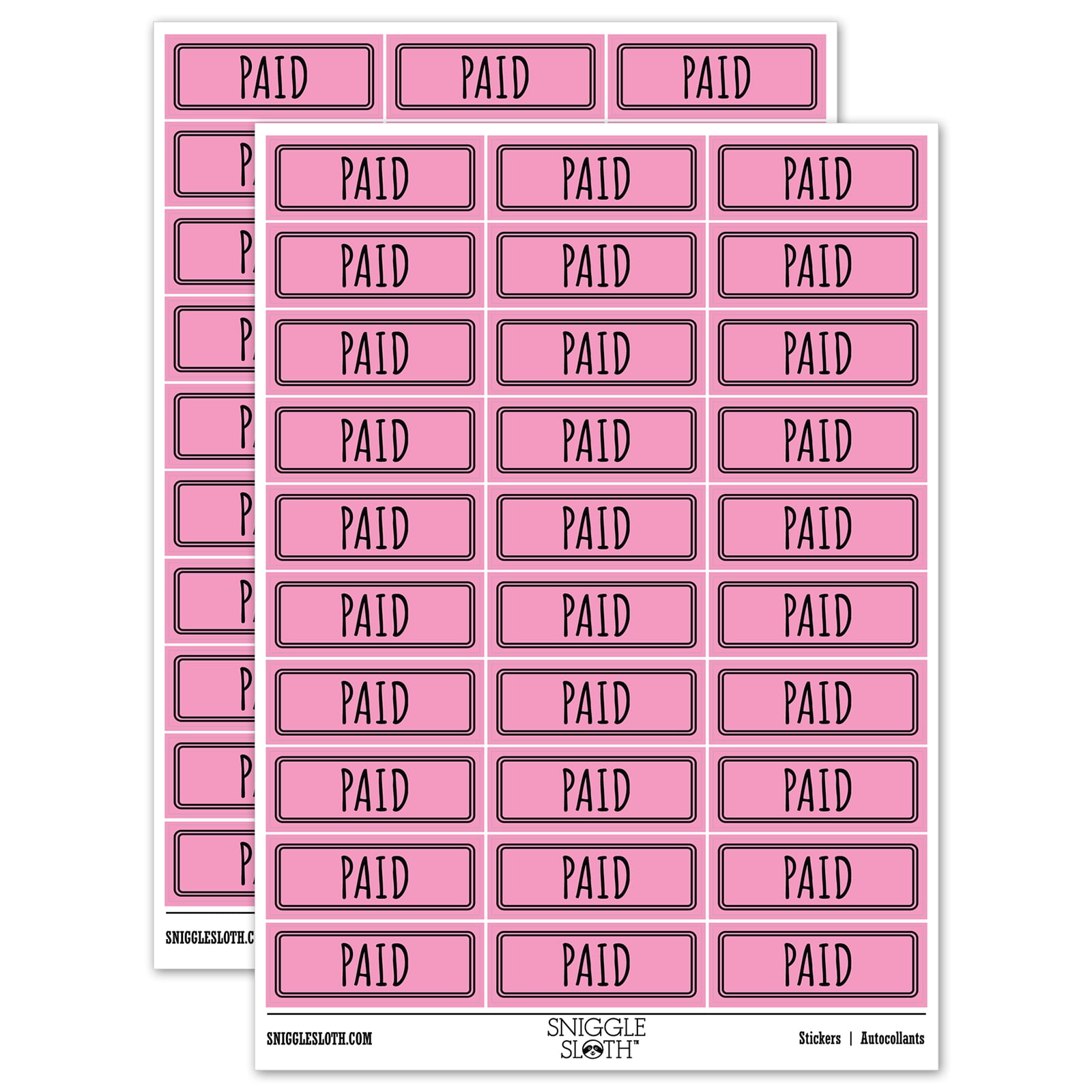 Paid Double Line Border Invoice Sticker Set - Light Pink - Matte Finish ...