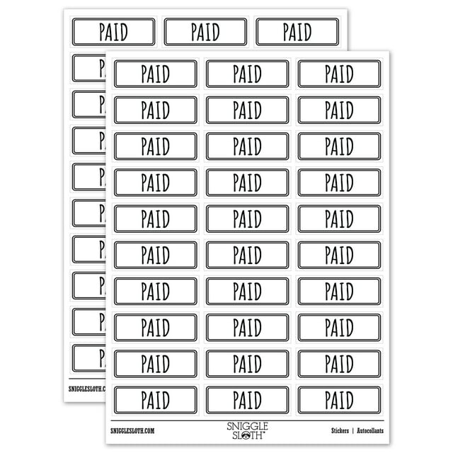 Paid Double Line Border Invoice Sticker Set - White - Gloss Finish - 1. ...