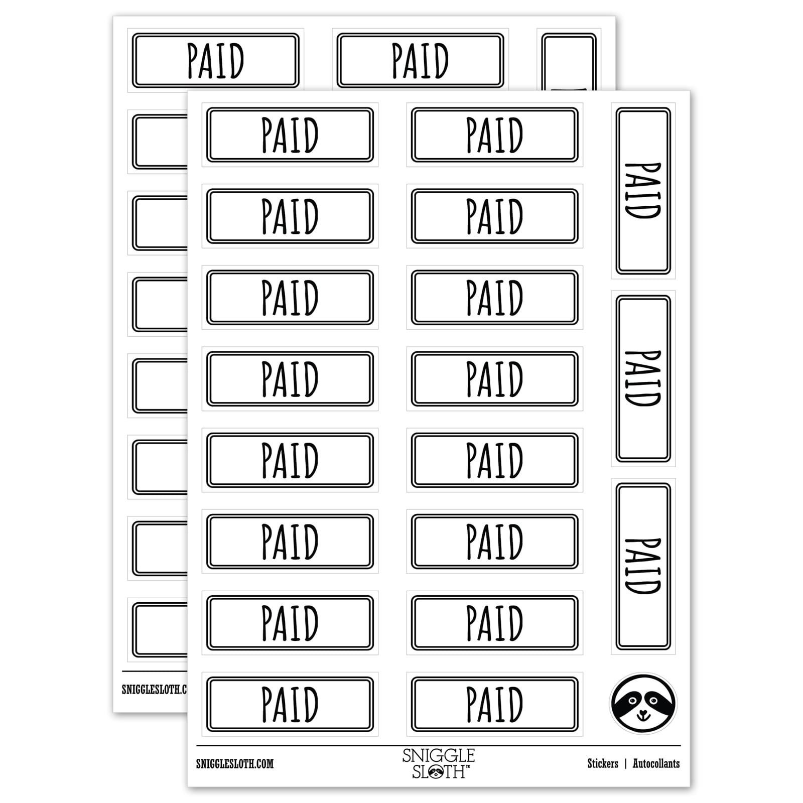 Paid Double Line Border Invoice Sticker Set - White - Gloss Finish - 2. ...