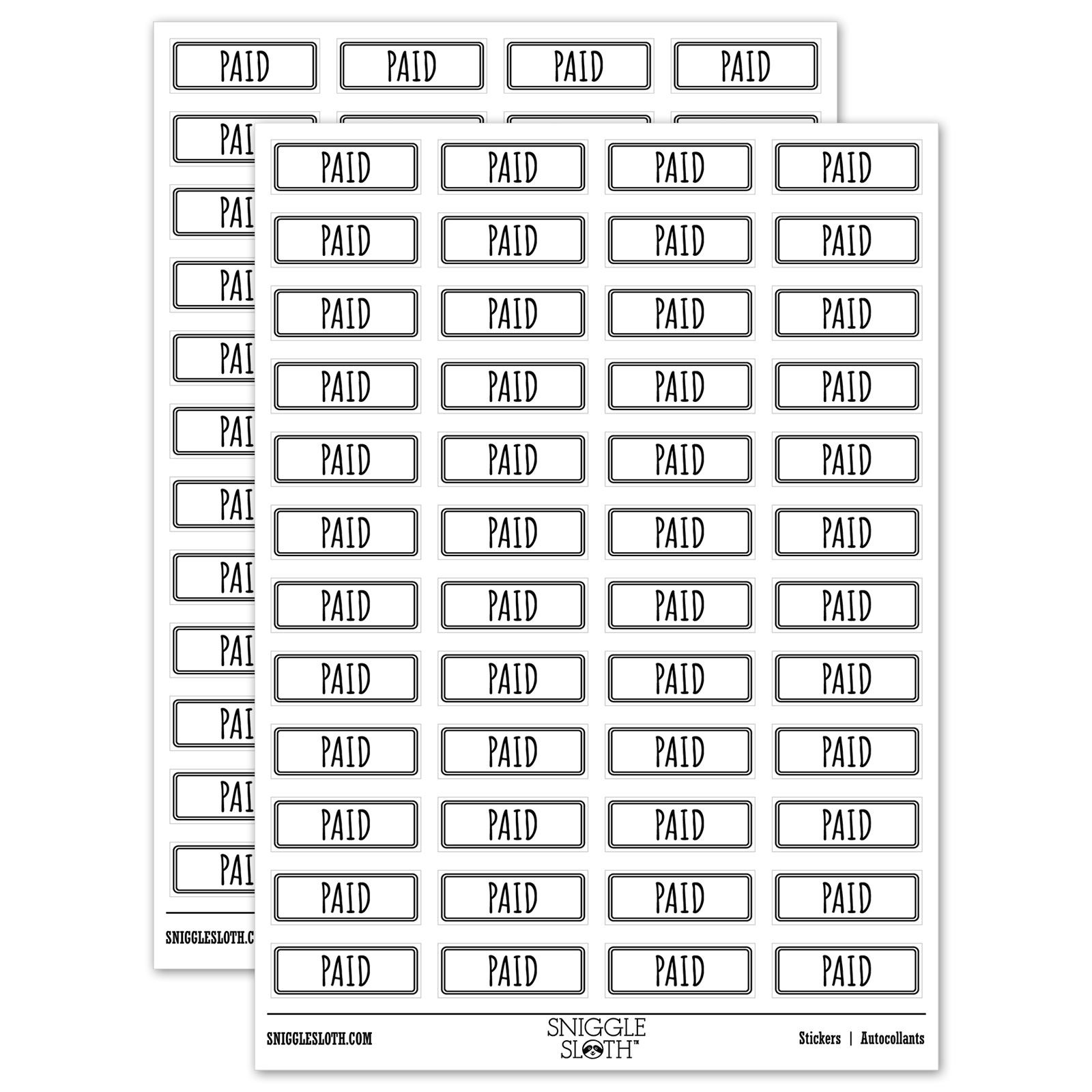 Paid Double Line Border Invoice Sticker Set - White - Matte Finish - 1. ...