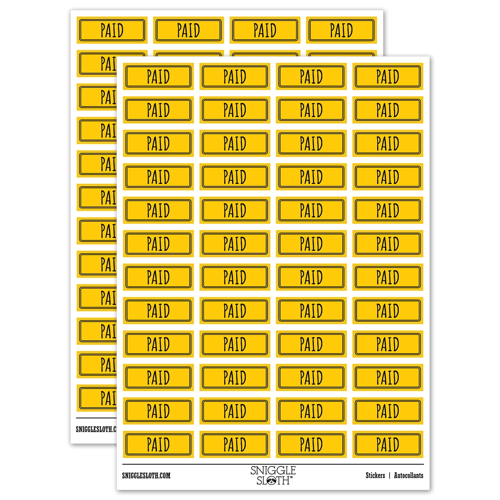 Paid Double Line Border Invoice Sticker Set - Yellow - Gloss Finish - 1 ...