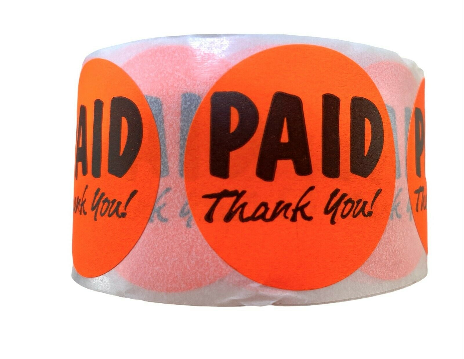 Paid Thank You Store Sticker, Fluorescent Orange Self-Adhesive Retail ...