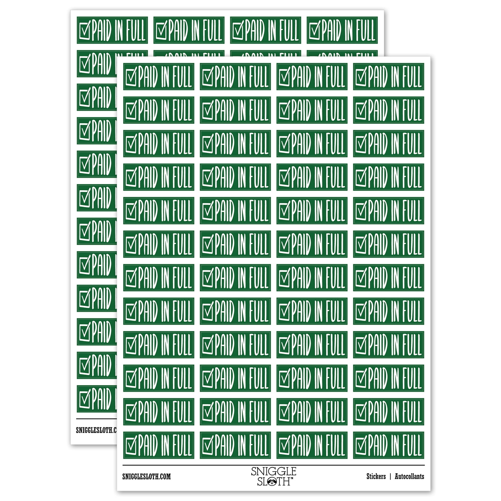 Paid in Full Checkmarked Box Invoice Sticker Set - Dark Green - Matte ...