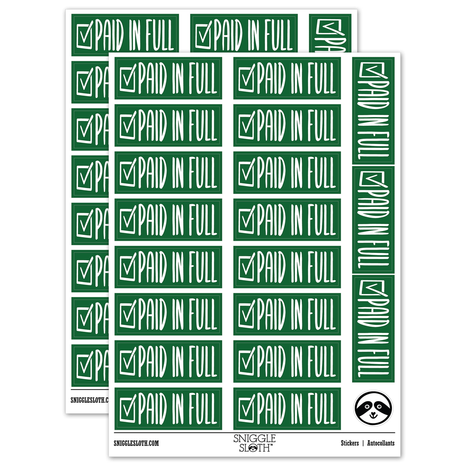 Paid in Full Checkmarked Box Invoice Sticker Set - Dark Green - Matte ...