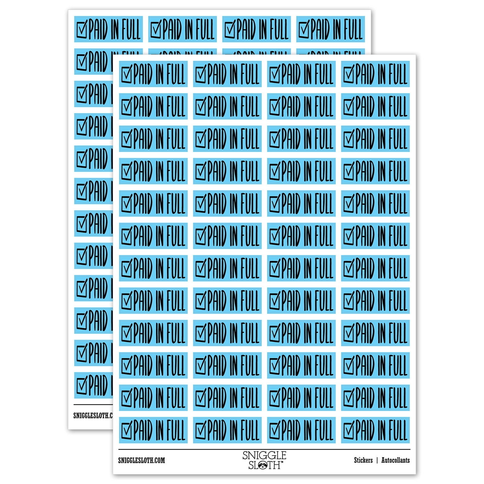 Paid in Full Checkmarked Box Invoice Sticker Set - Light Blue - Gloss ...