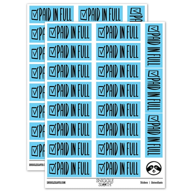 Paid in Full Checkmarked Box Invoice Sticker Set - Light Blue - Gloss ...