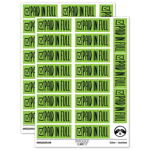 Paid in Full Checkmarked Box Invoice Sticker Set - Light Green - Gloss ...