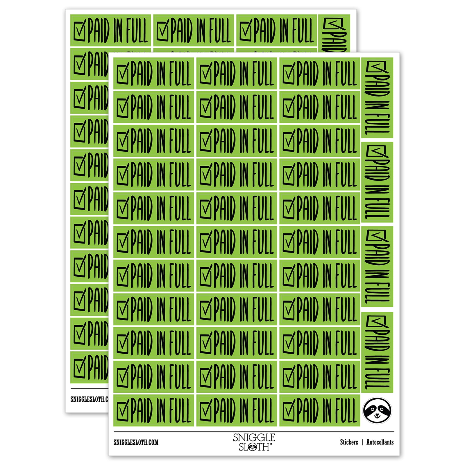 Paid in Full Checkmarked Box Invoice Sticker Set - Light Green - Matte ...