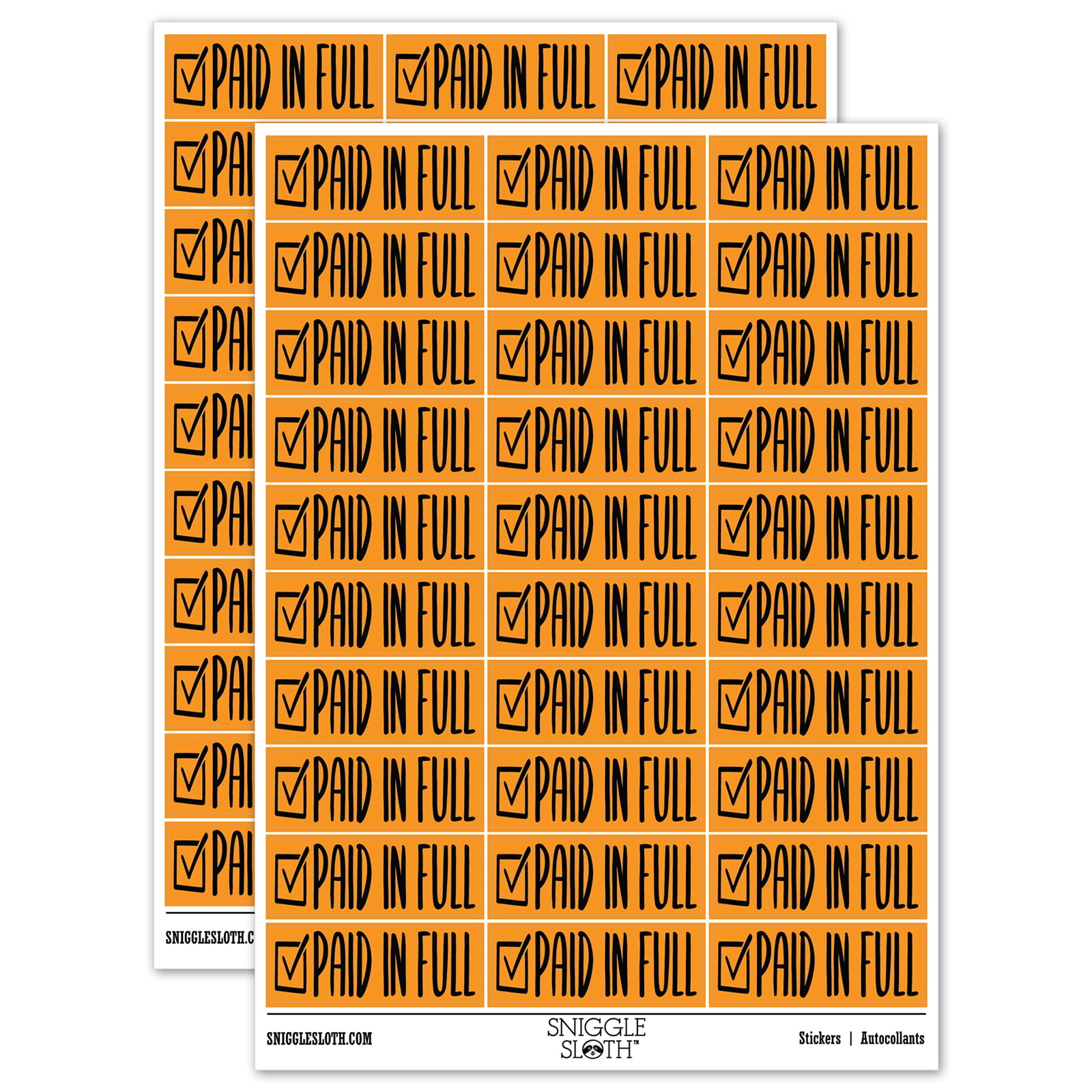 Paid in Full Checkmarked Box Invoice Sticker Set - Orange - Gloss ...