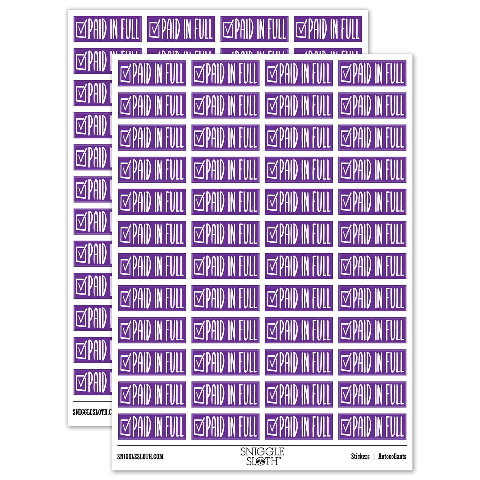 Paid in Full Checkmarked Box Invoice Sticker Set - Purple - Gloss ...