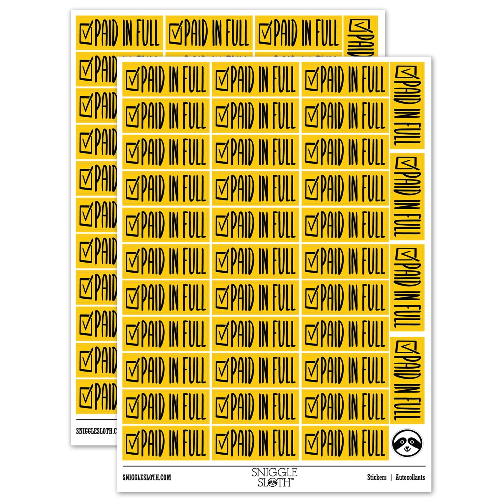 Paid in Full Checkmarked Box Invoice Sticker Set - Yellow - Matte ...
