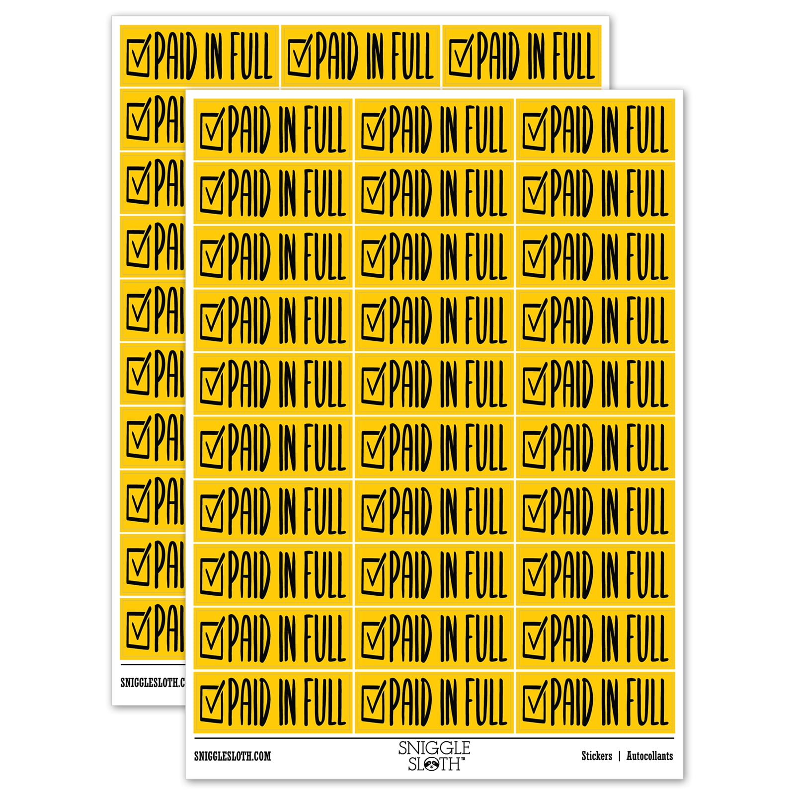 Paid in Full Checkmarked Box Invoice Sticker Set - Yellow - Matte ...