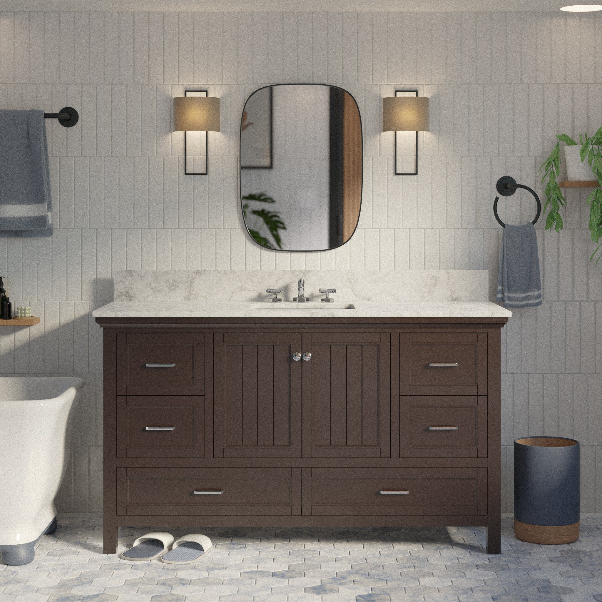Paige 60" Single Bathroom Vanity with Chocolate Cabinet and Carrara ...