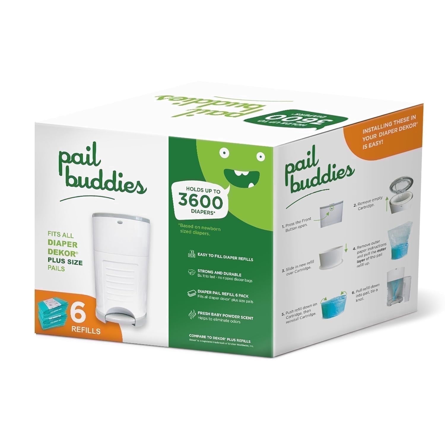 Pail Buddies, Diaper Pail Refills, 6-Pack, Holds Up to 3,600 Diapers ...