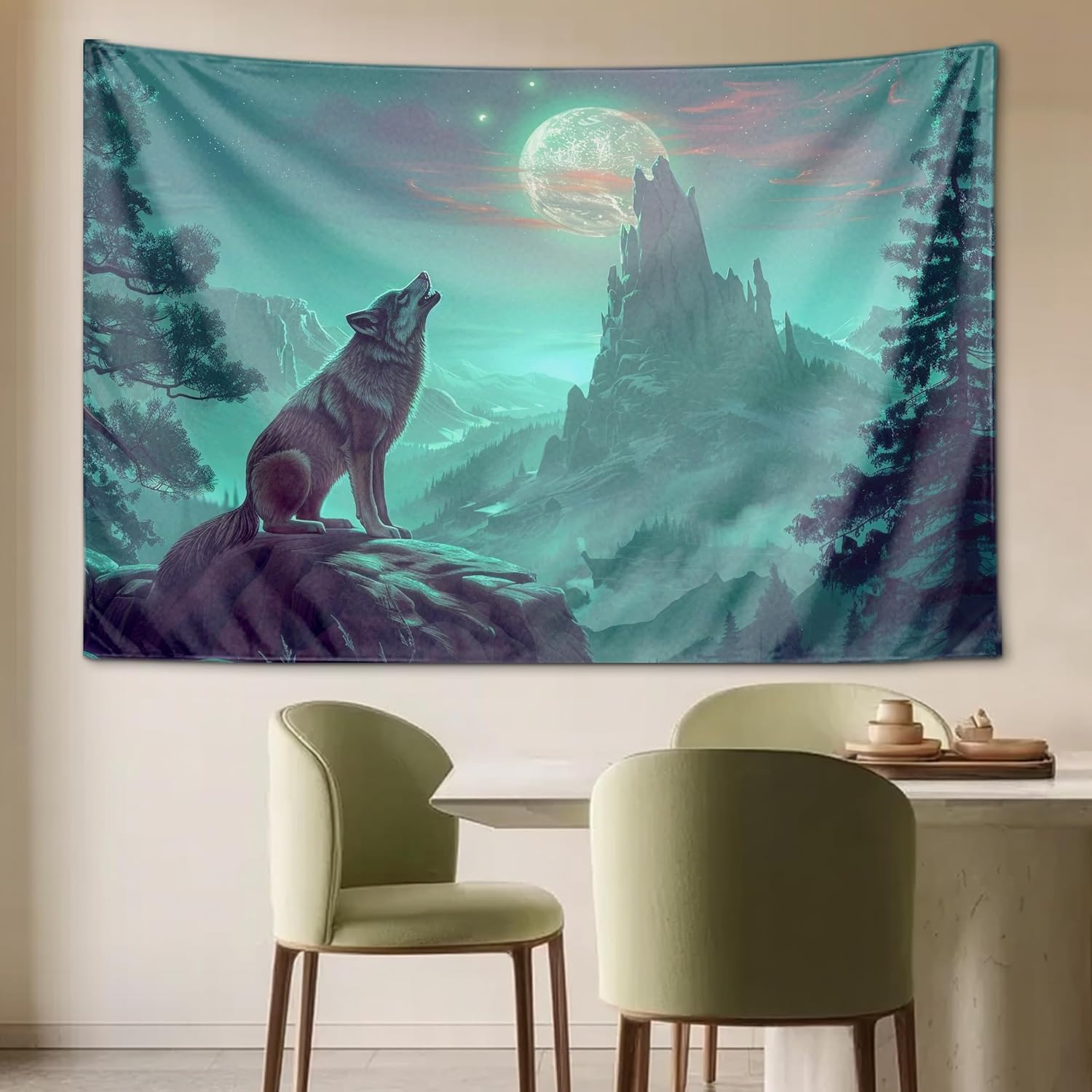 PailailaiNest Wolf Howling Tapestry Moon Wolves Wall Art Wild Animals ...