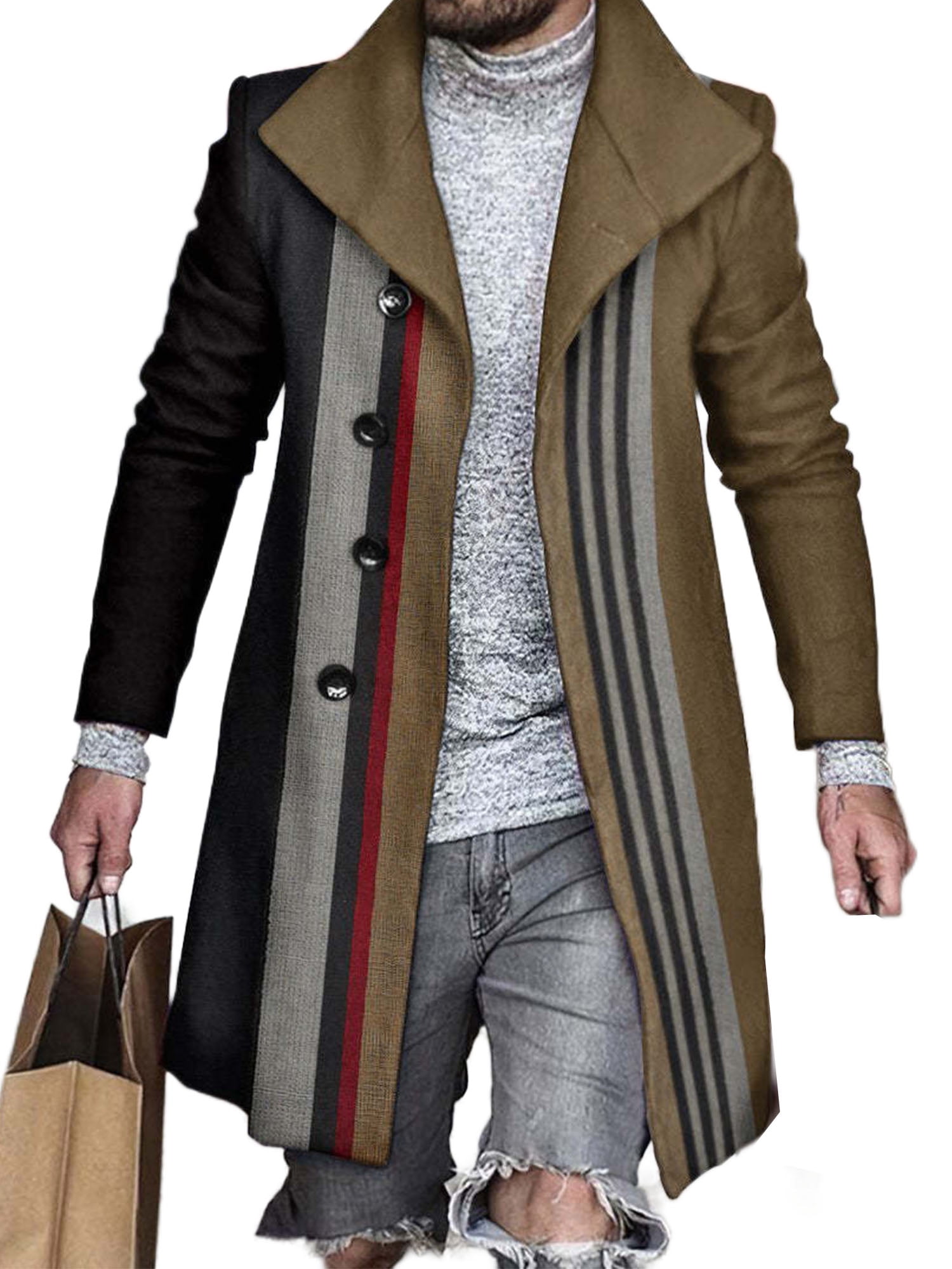 Paille Mens Notch Casual Overcoats Business Trench Coat Jacket Winter ...