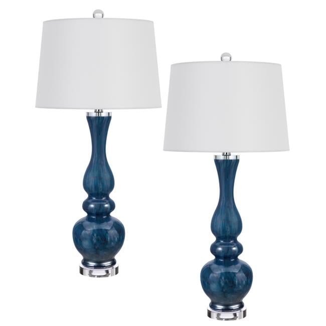 Paimio 150W 3 Way Glass Table Lamp with Crystal Base & Taper Drum ...