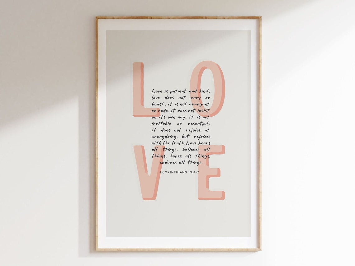 1 Corinthians 13 Pink Bible Verse Wall Art Love Is Patient Minimalist ...