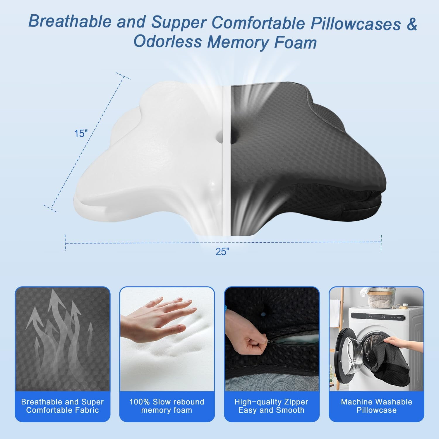 Pain Relief Cervical Pillow for Neck Support, Adjustable Ergonomic ...