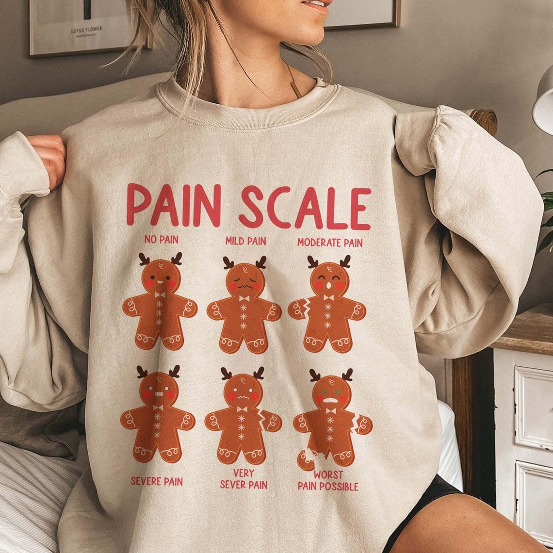 Pain Scale Gingerbread Winter Holiday Sweatshirt, Festive Holiday Nurse ...
