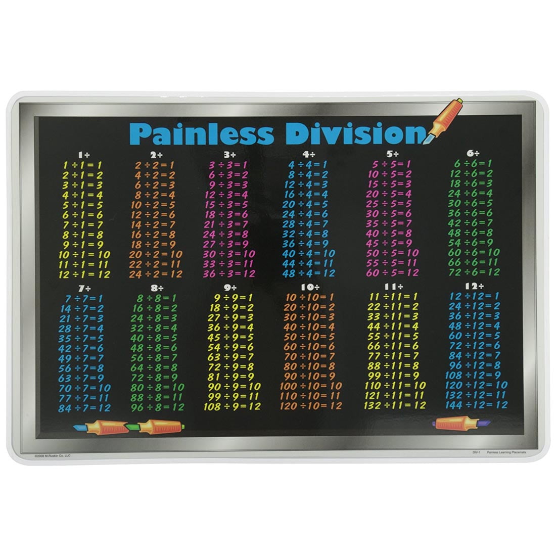 Painless Learning Division Tables Placemat, Educational Kids Activity ...