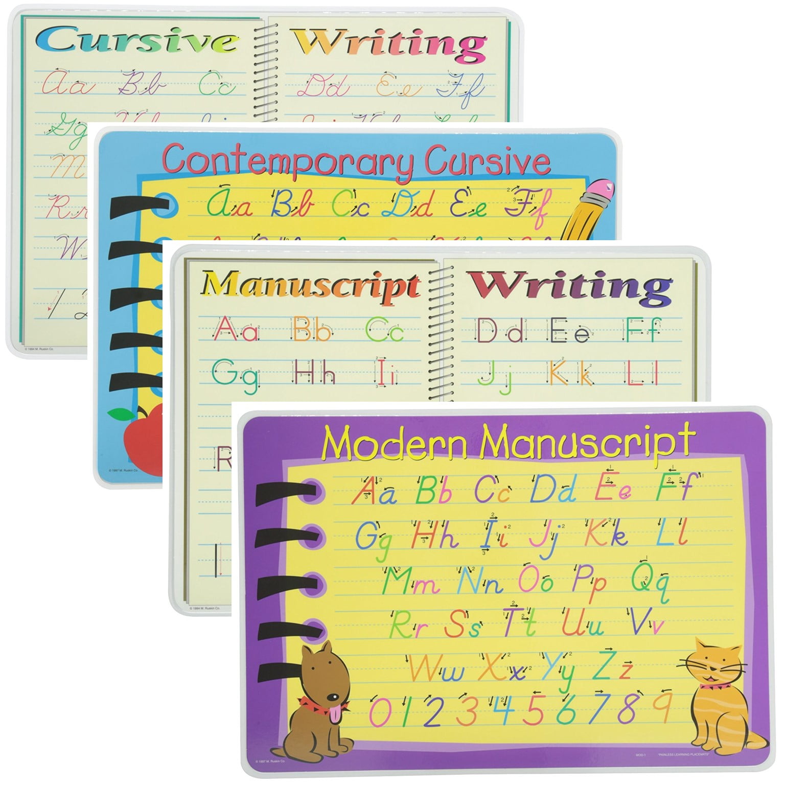 Painless Learning Educational Placemats Sets Contemporary Cursive ...
