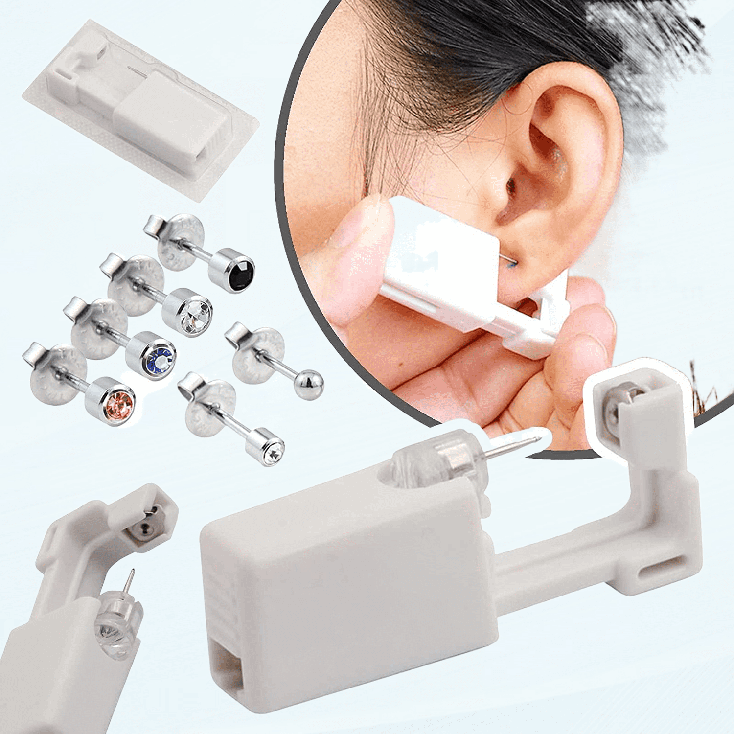 Painless Professional Ear Piercing Gun Kit, 1 PCS Piercer + 1 PCS Ear ...