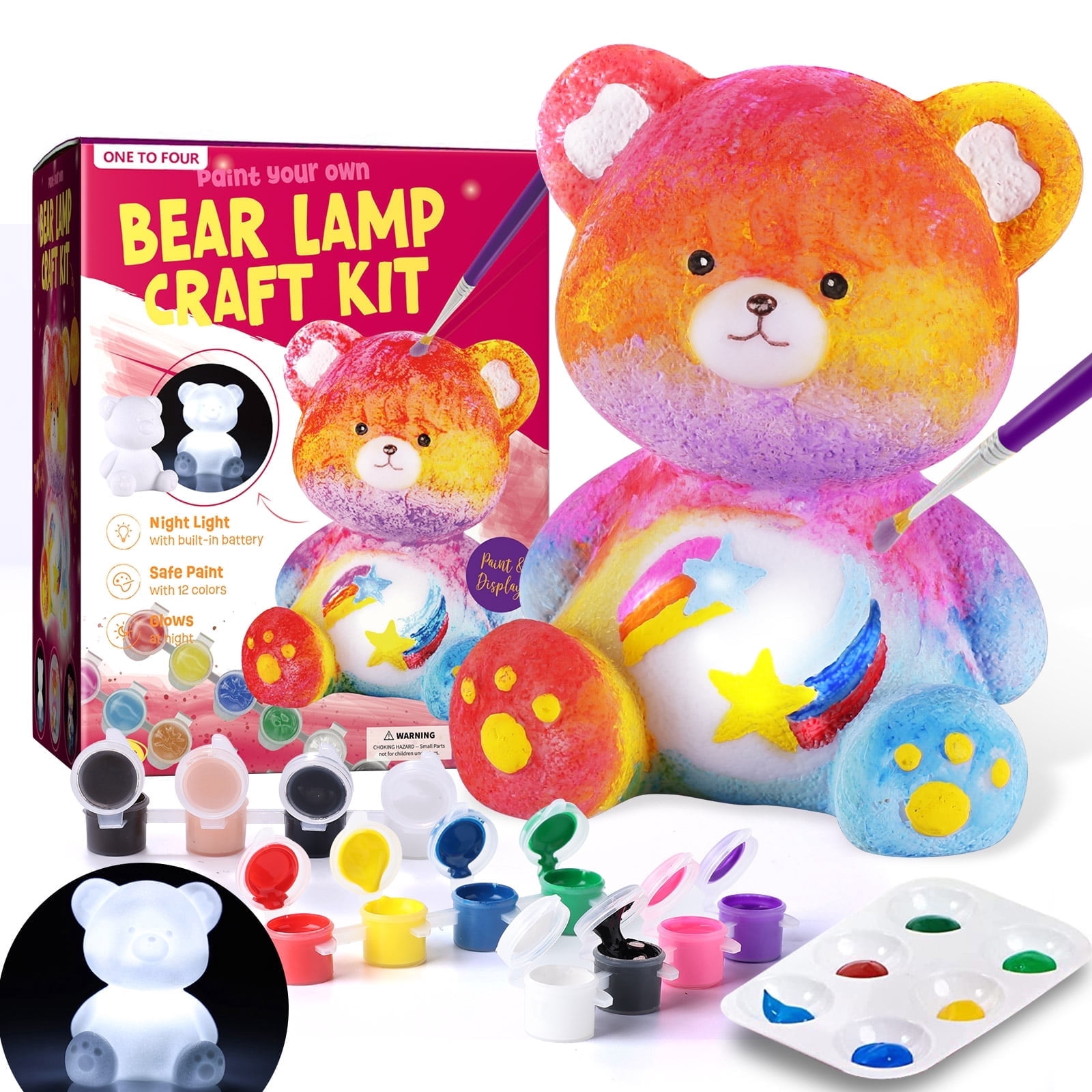 ONE TO FOUR Paint Your Own Bear Lamp Kit, Arts and Crafts for Kids ...