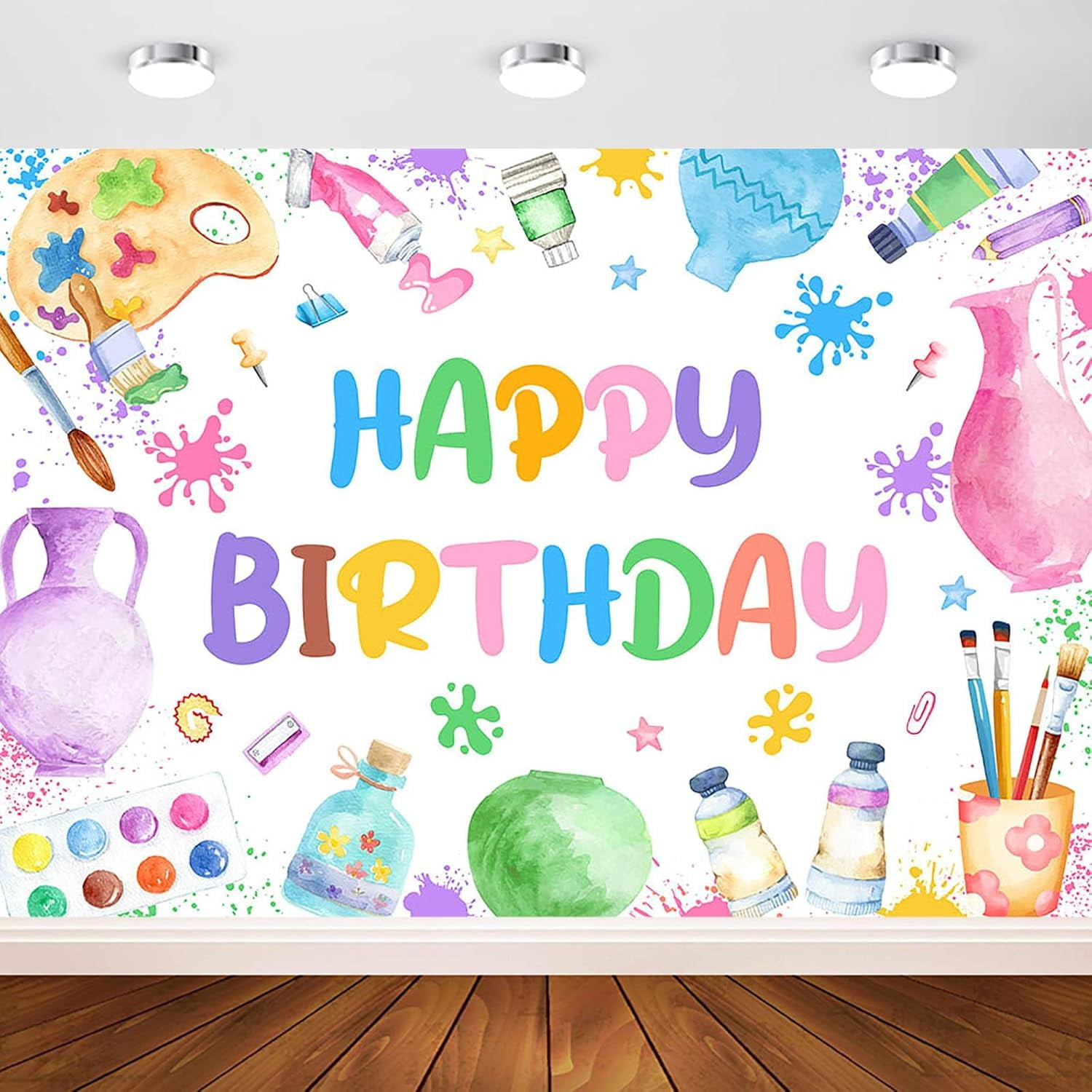 Paint Birthday Backdrop Art Paint Happy Birthday Party Decorations ...