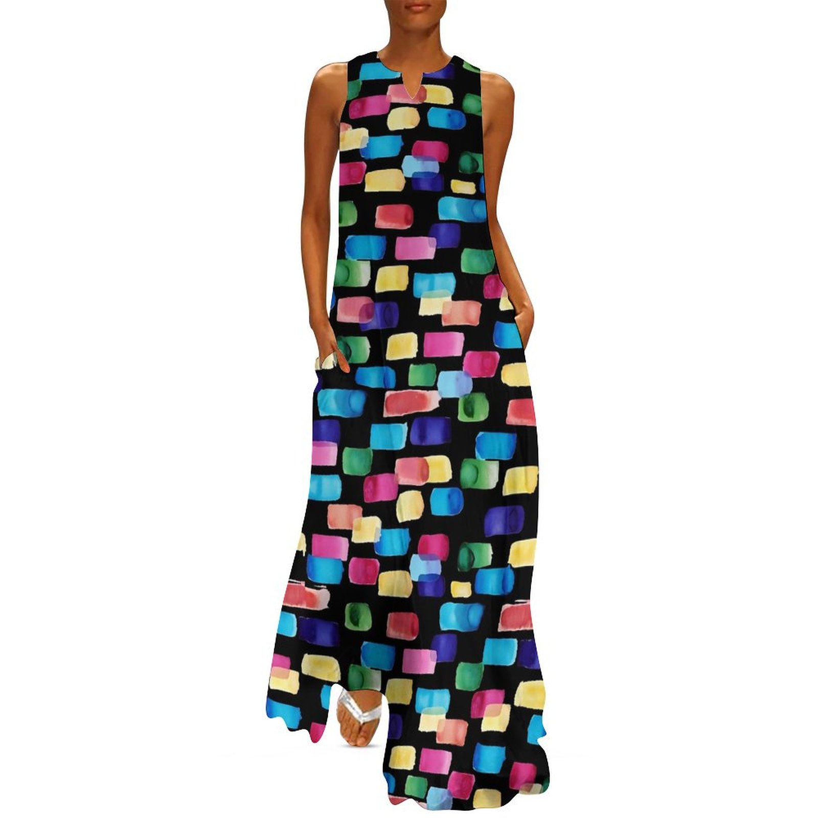 Paint Brush Dress Summer Colorful Print Aesthetic Bohemia Long Dresses ...